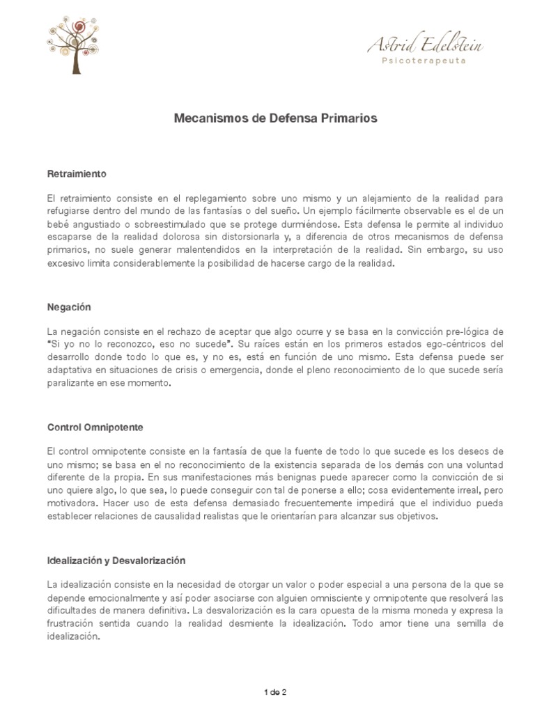Mecanismos de Defensa Primarios | Descargar gratis PDF | Mecanismos de ...