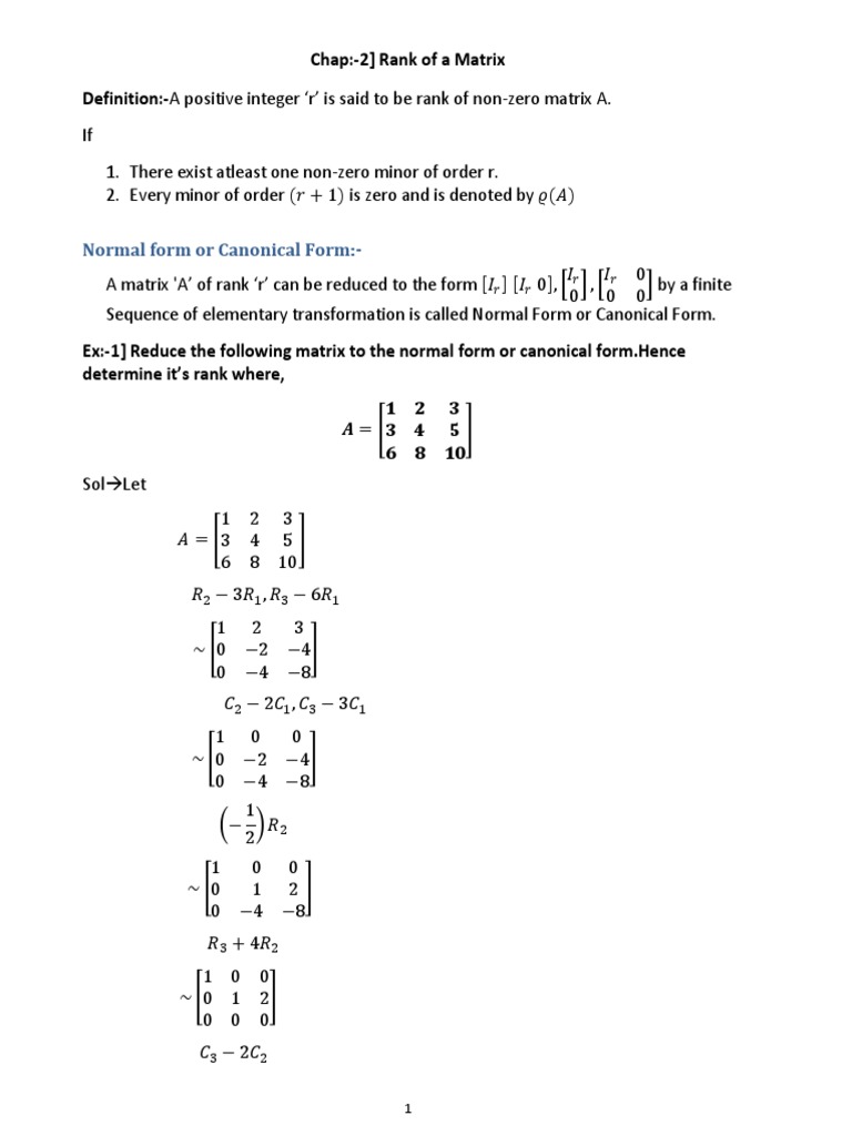 Rank of A Matrix. by Normal Form PDF | PDF | Matrix (Mathematics ...