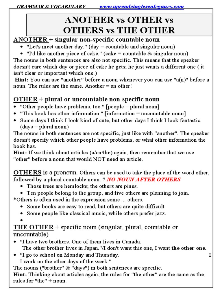 Another Vs Other Vs The Other Vs Others. | PDF | Noun | Grammatical Number