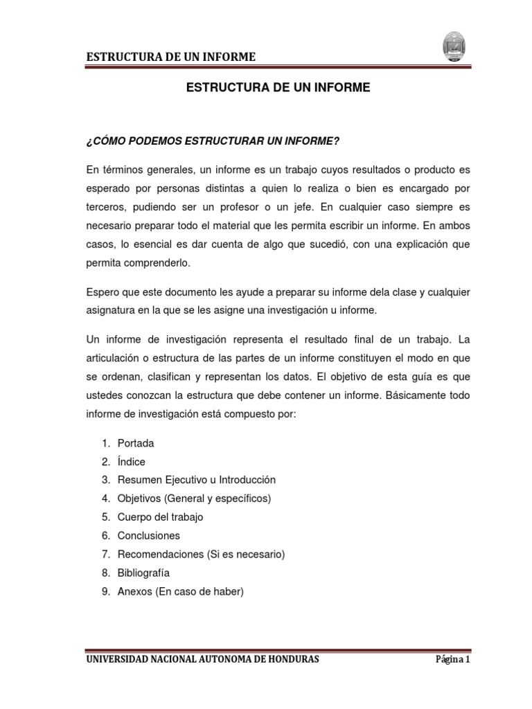ESTRUCTURA de UN INFORME (Sugerencias Basicas para Presentacion de Un Informe) | PDF ...