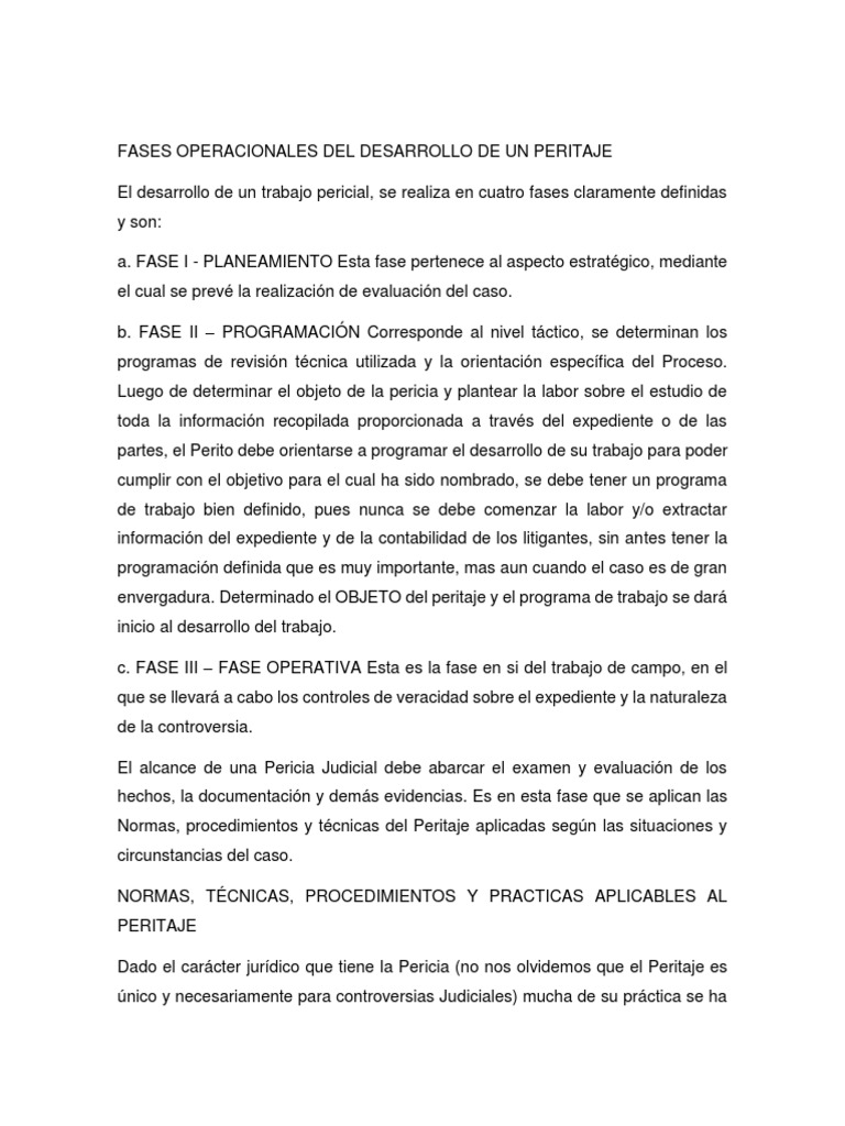 Fases del Peritaje en Bolivia | PDF | Testigo experto | Contabilidad