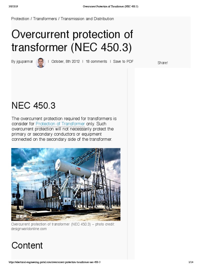 05 Overcurrent Protection of Transformer (NEC 450.3) | PDF ...