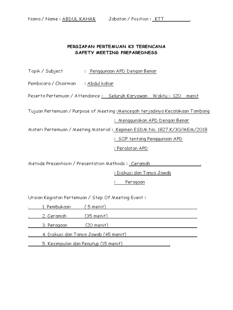 Contoh Safety Meeting | PDF