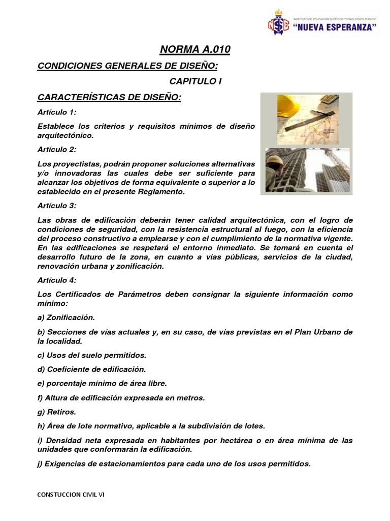 Resumen Norma A 010 | PDF | Calle | Diseño