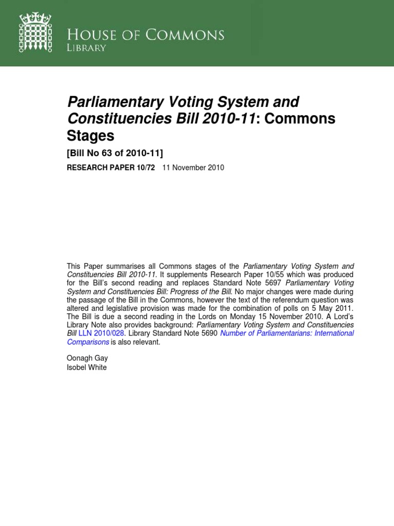 Parliamentary Voting System and Constituencies Bill 2010-11: Commons ...
