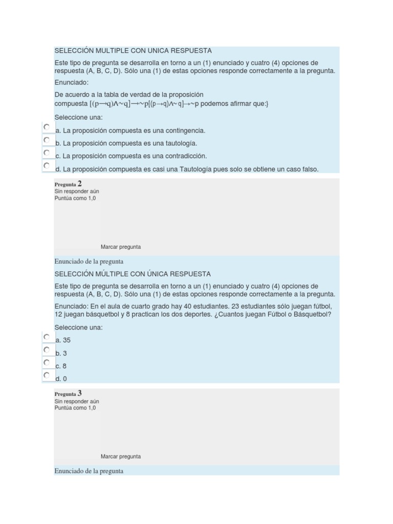 Selección Multiple Con Unica Respuesta | Proposición | Razón