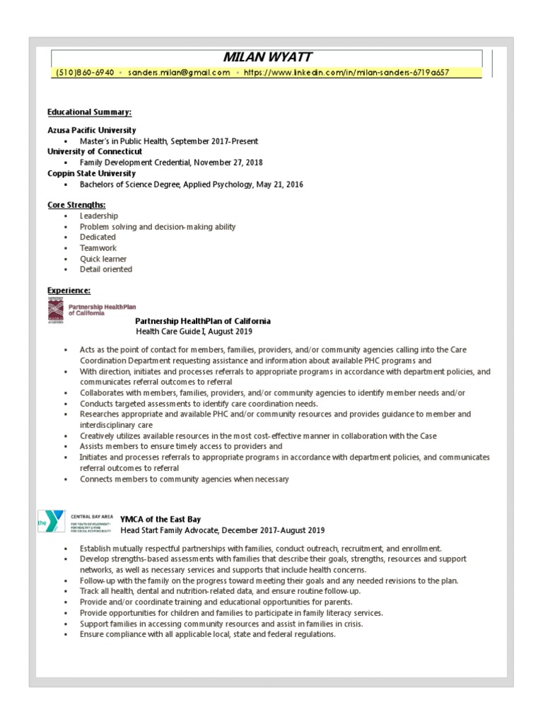 Milan Sanders Wyatt Resume | PDF | Health Care | Public Health