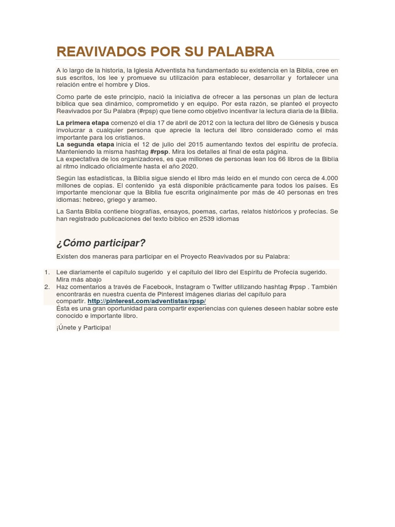 Reavivados Por Su Palabra Pdf