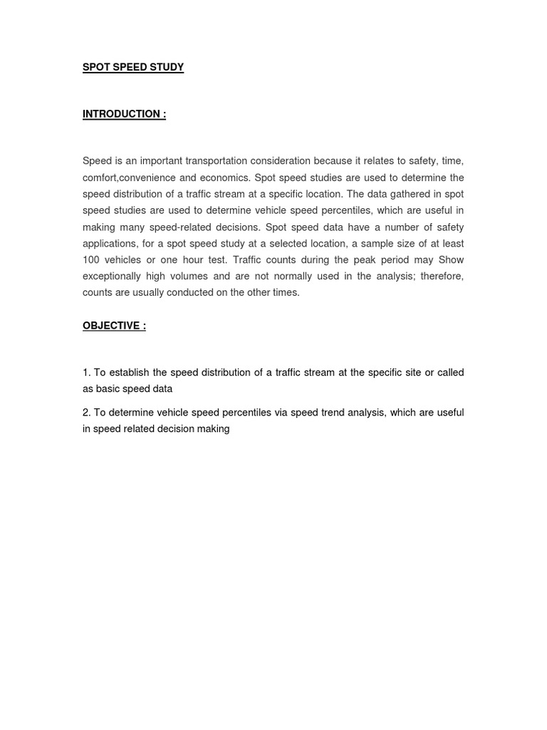 Spot Speed Study Lab Report | PDF | Speed Limit | Traffic