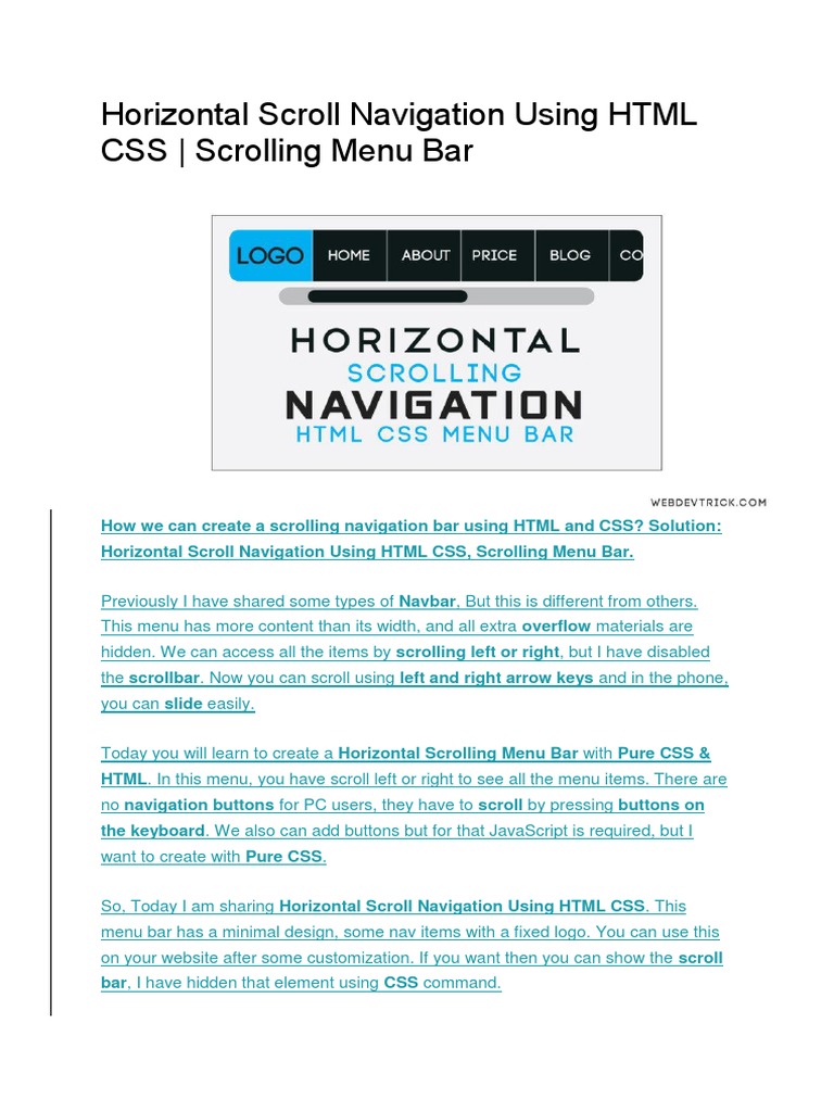 Horizontal Scroll Navigation Using Html Css Pdf Cascading Style Sheets Menu Computing