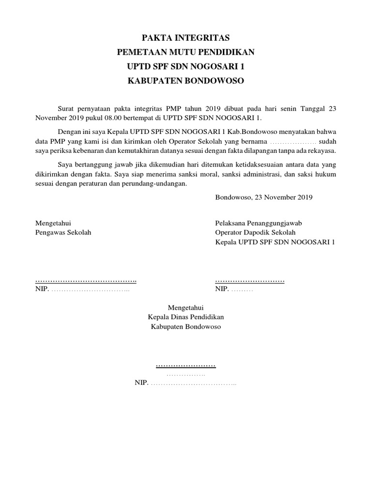 Contoh Pakta Integritas PMP | PDF