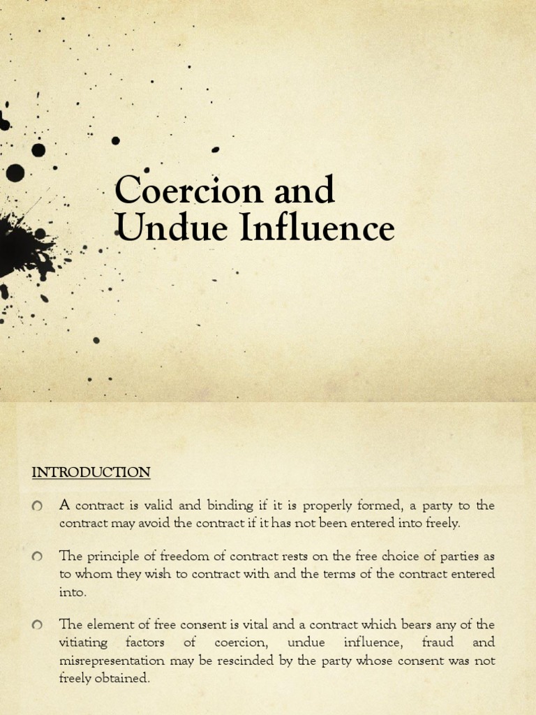 Coercion and Undue Influence in Contracts | PDF | Damages | Legal Ethics