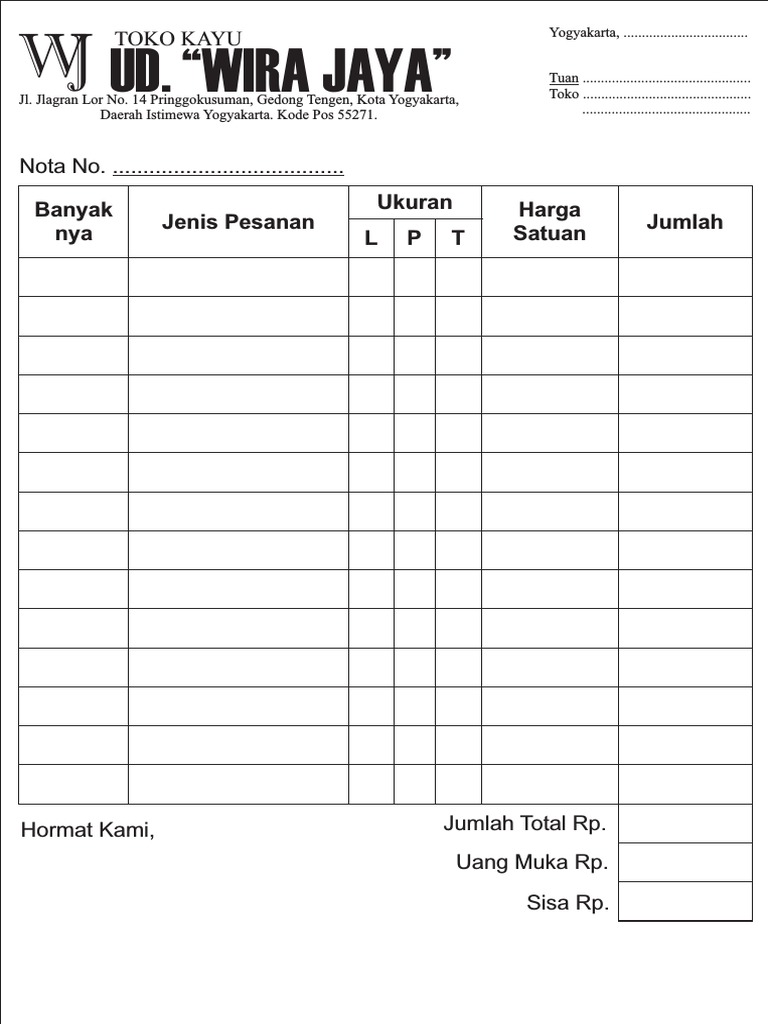 Nota Penjualan Toko Kayu Wira Jaya | PDF