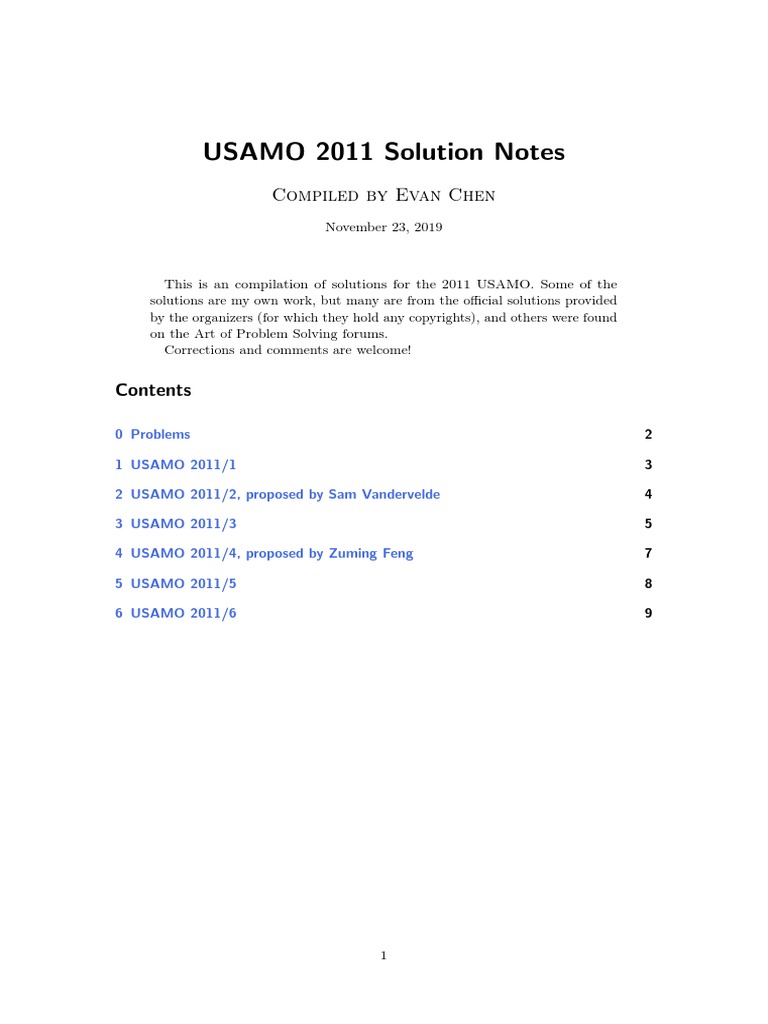 USAMO 2011 Notes | PDF | Space | Elementary Geometry