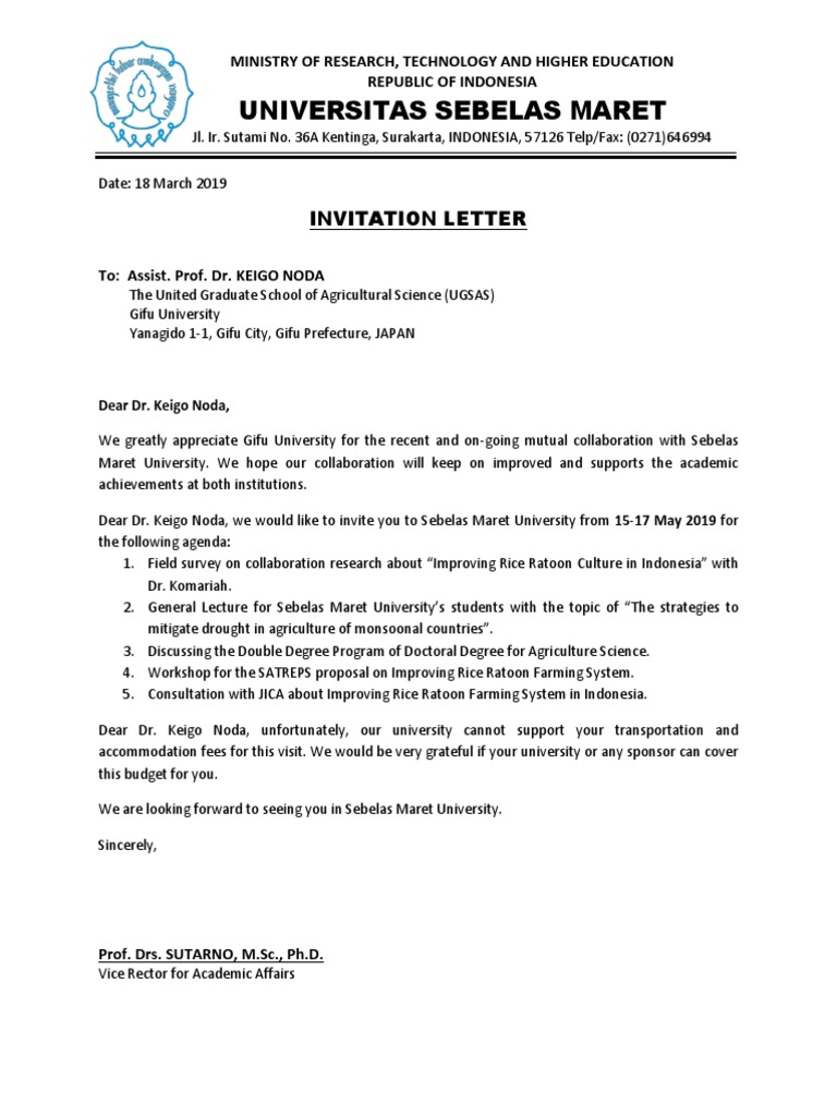 Invitation Letter Dr. Noda May 2019 | PDF