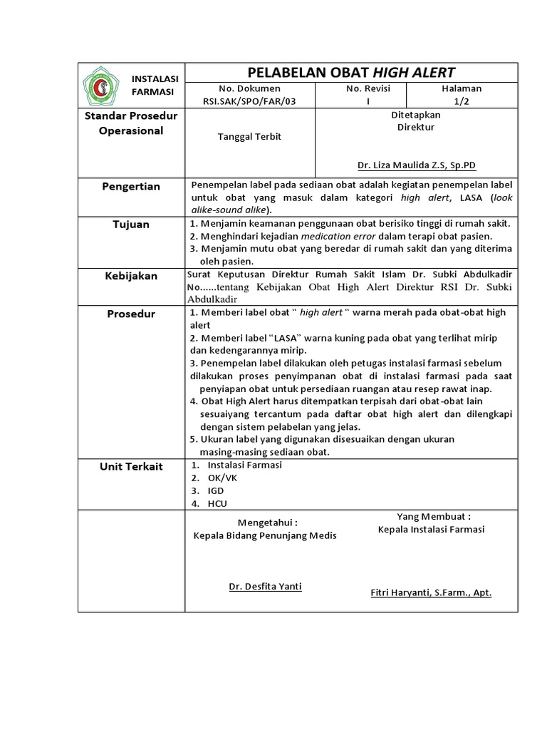 Pelabelan High Alert Rsi | PDF