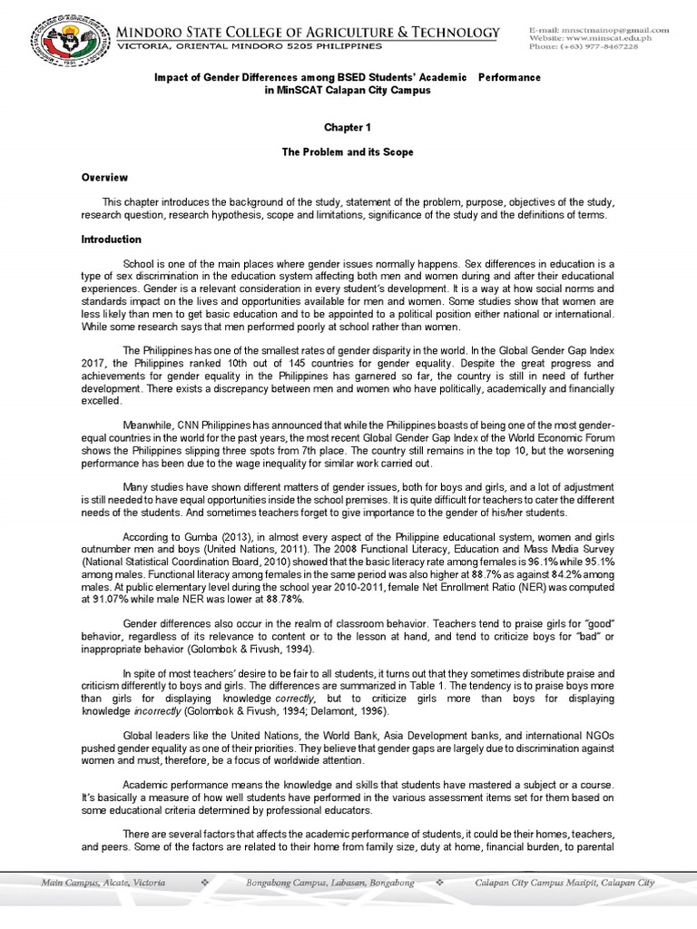 Research On Gender Differences Chapter 1 To 3 | PDF | Gender | Gender ...