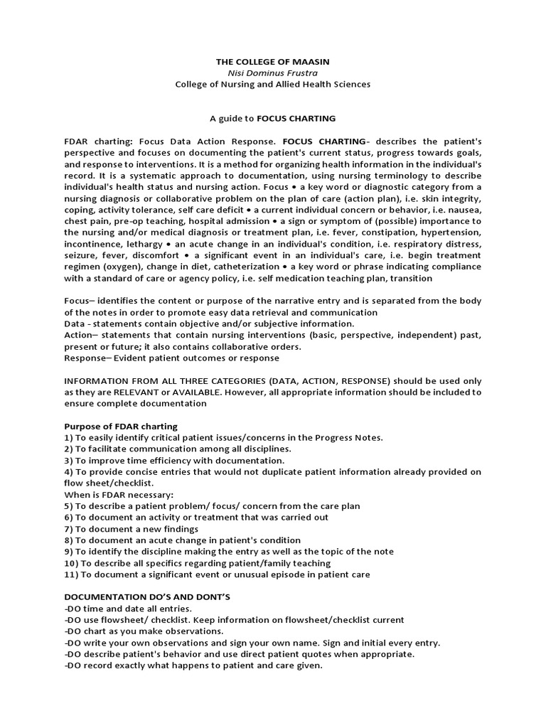 Focus Charting | PDF | Medical Diagnosis | Nursing