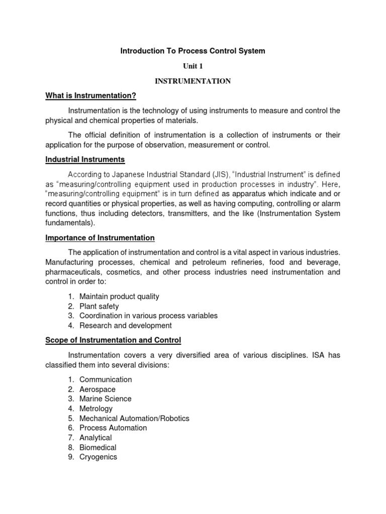 Introduction To Process Control System | PDF | Scada | Instrumentation