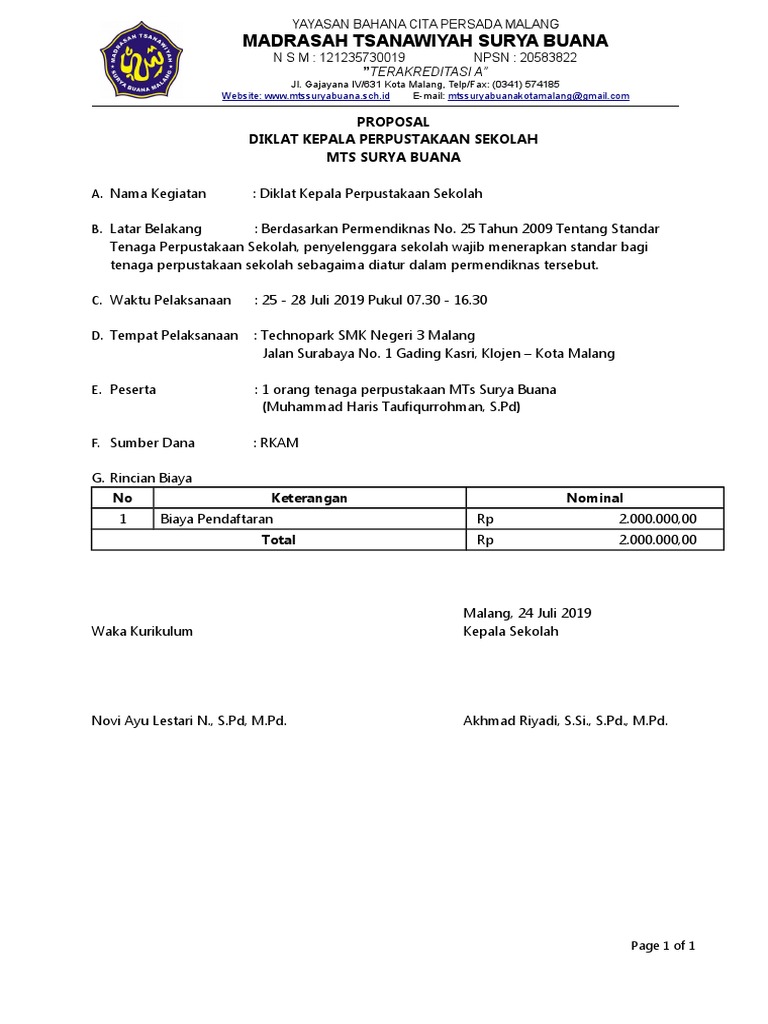 Proposal Diklat Perpus | PDF