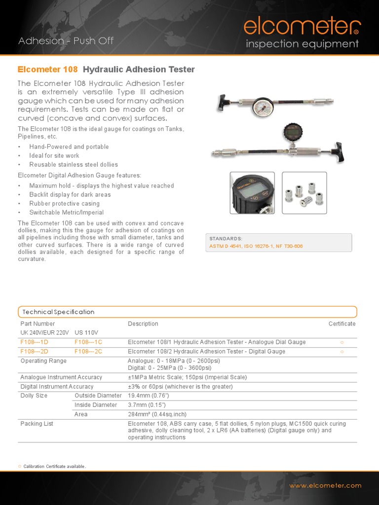 Elcometer 108 Hydraulic Adhesion Testers | PDF | Nature