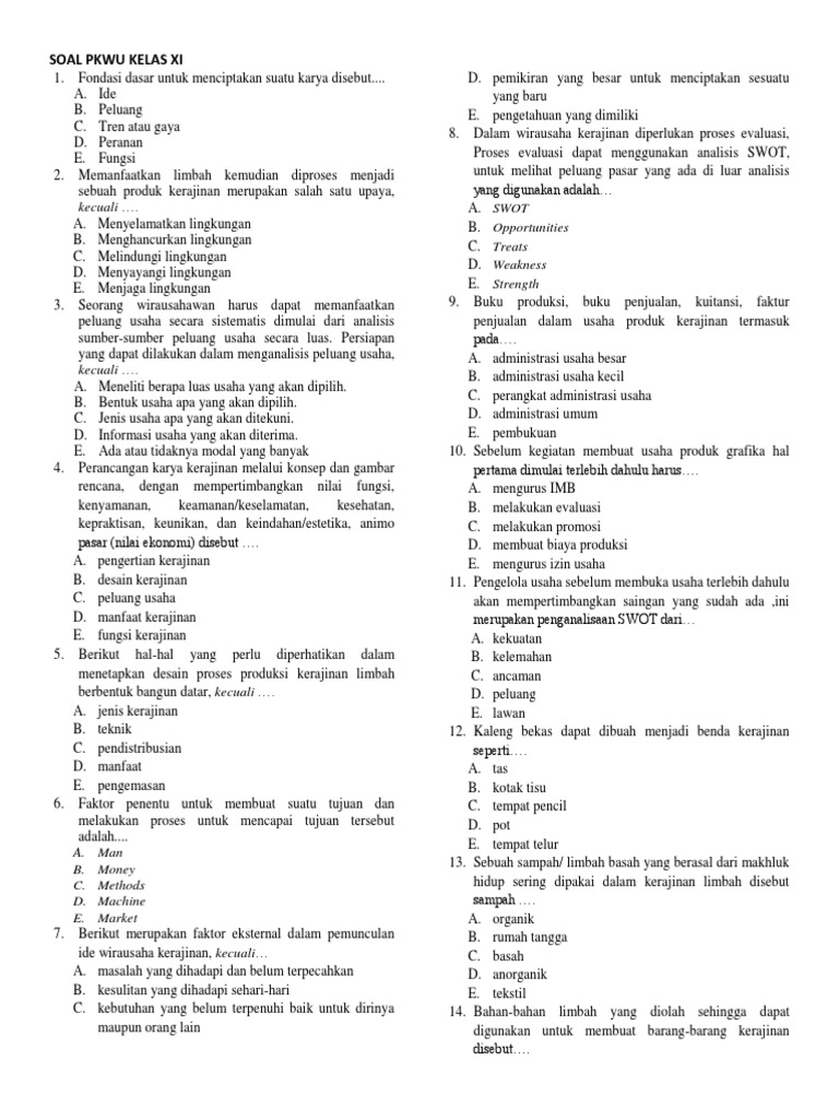 Soal Pkwu Kelas Xi | PDF