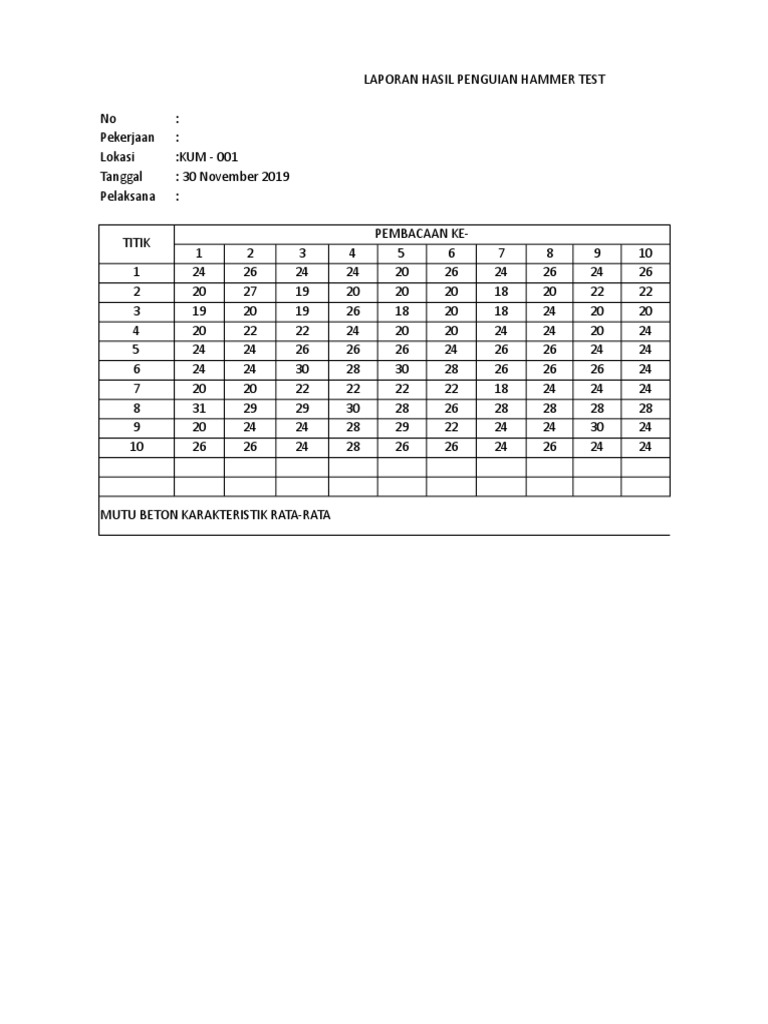 Laporan Hasil Uji Hammer Test Beton | PDF