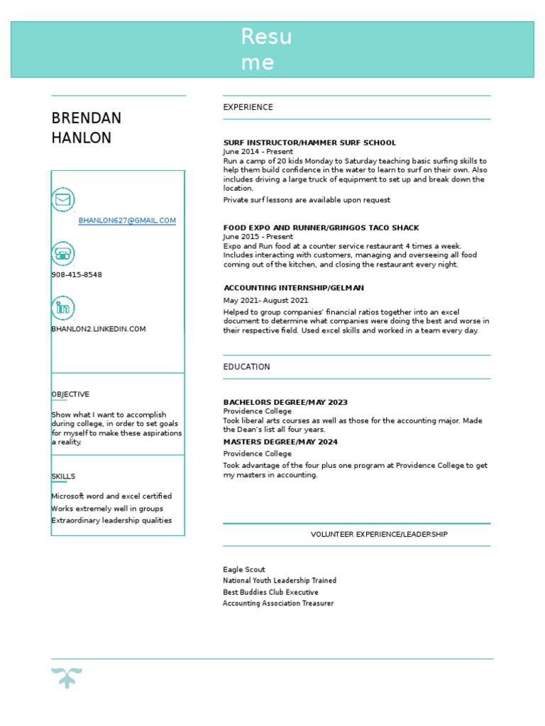 Brendan Hanlon Resume | PDF | Behavior Modification | Learning