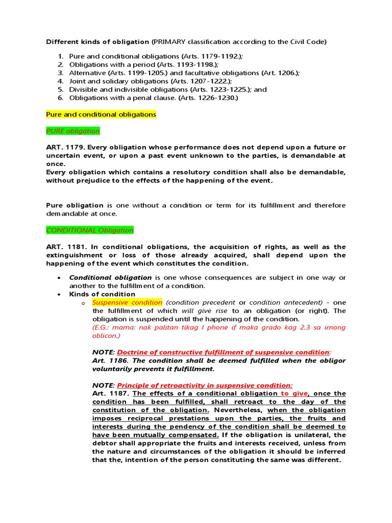 Different Kinds of Obligation | PDF | Guarantee | Business Law