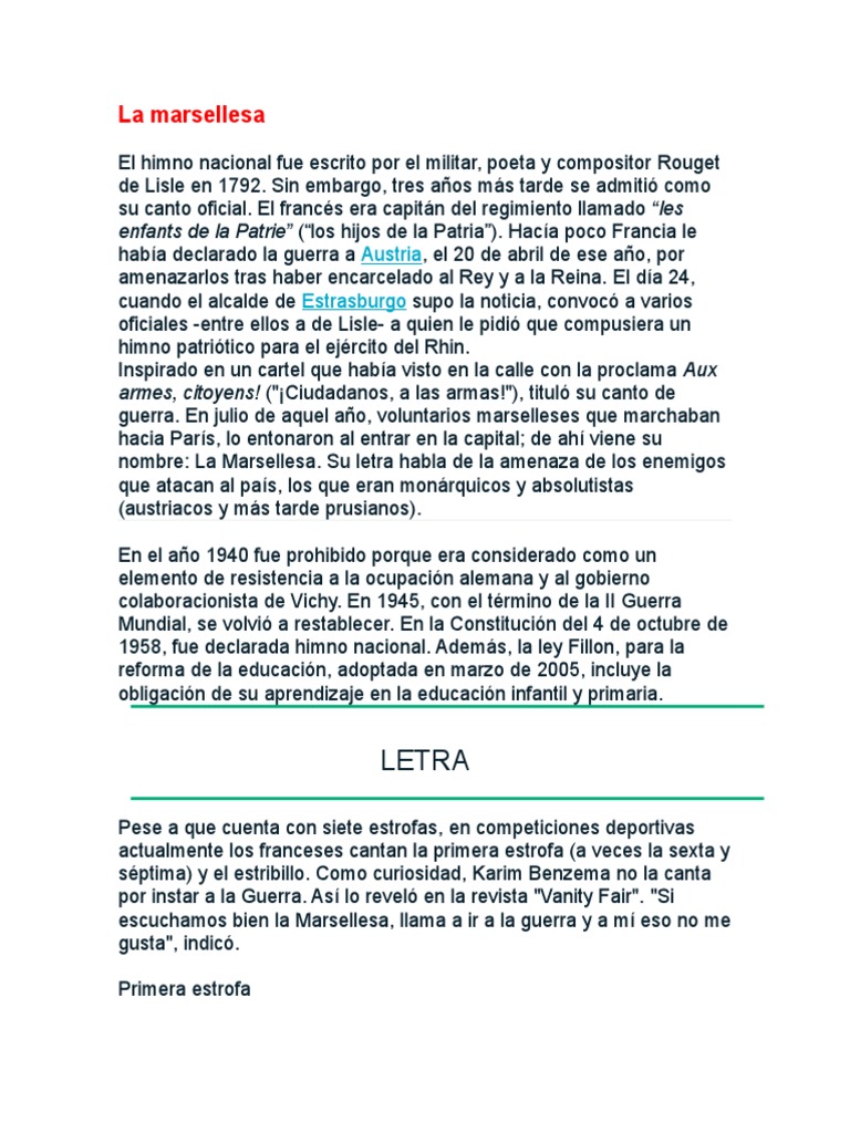 La Marsellesa | PDF | La Marsellesa | Canciones de la revolucion francesa