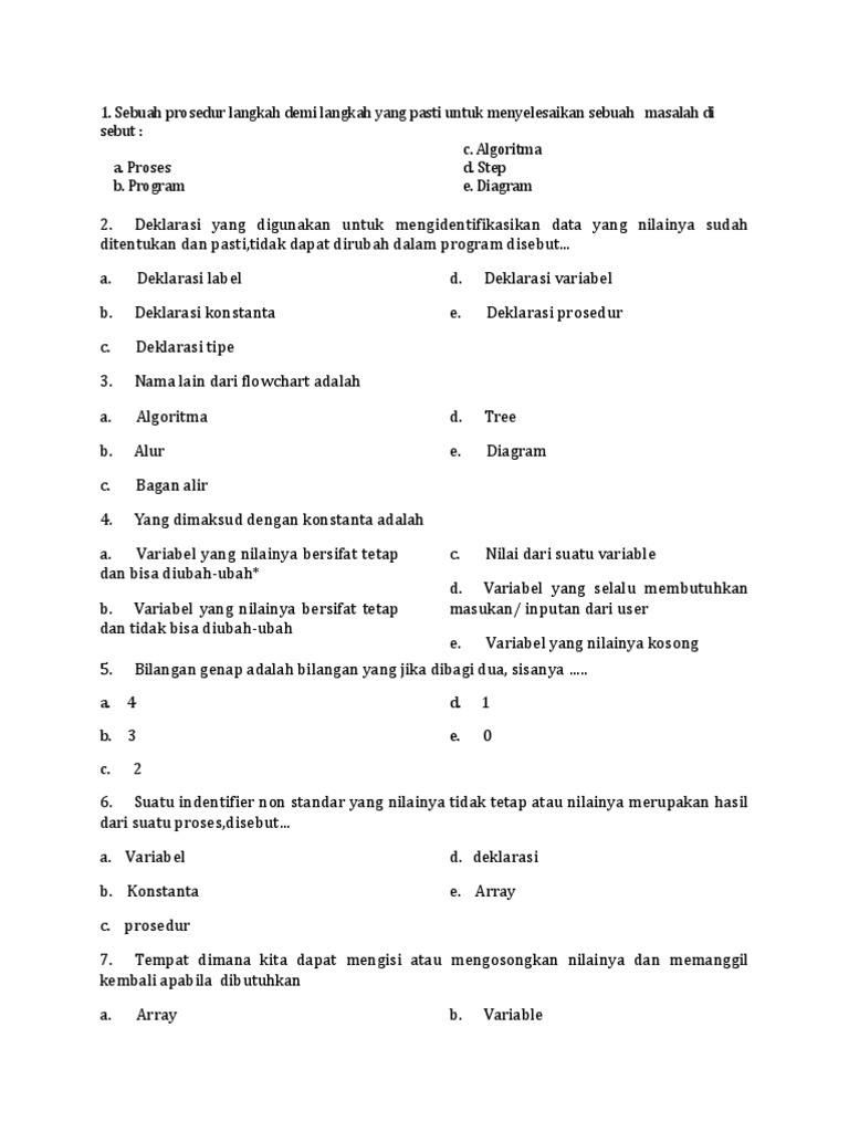 Kuis Dasar Pemrograman | PDF