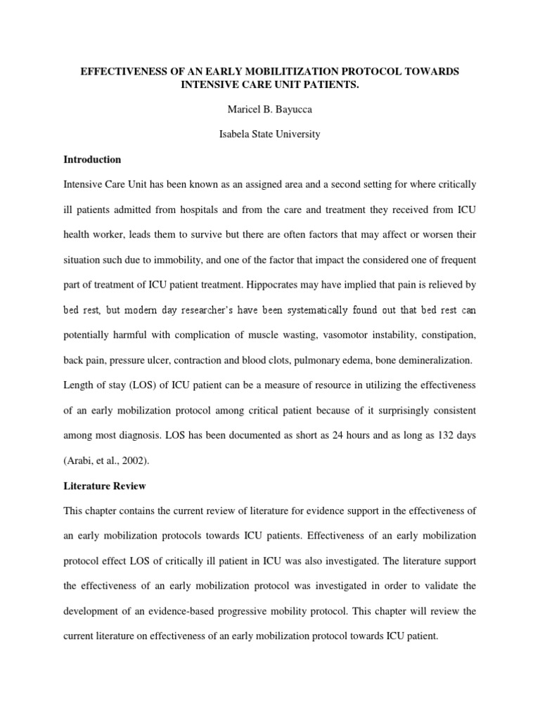 Effectiveness Mobility Protocol Towards Intensive Care Unit Patients ...