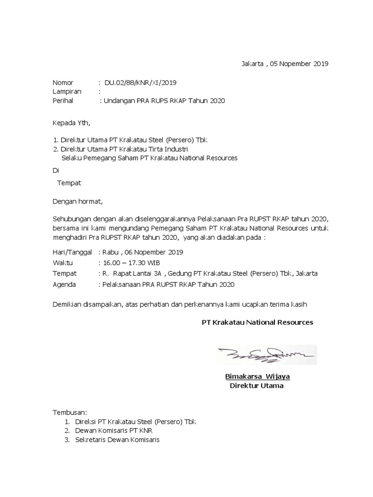 Surat Undangan Pra Rupst Rkap 2020 | PDF