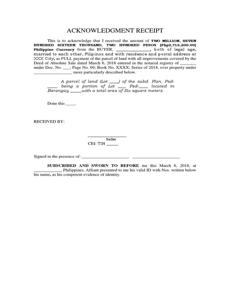 Acknowledgment (Deed of Sale) House and Lot | PDF