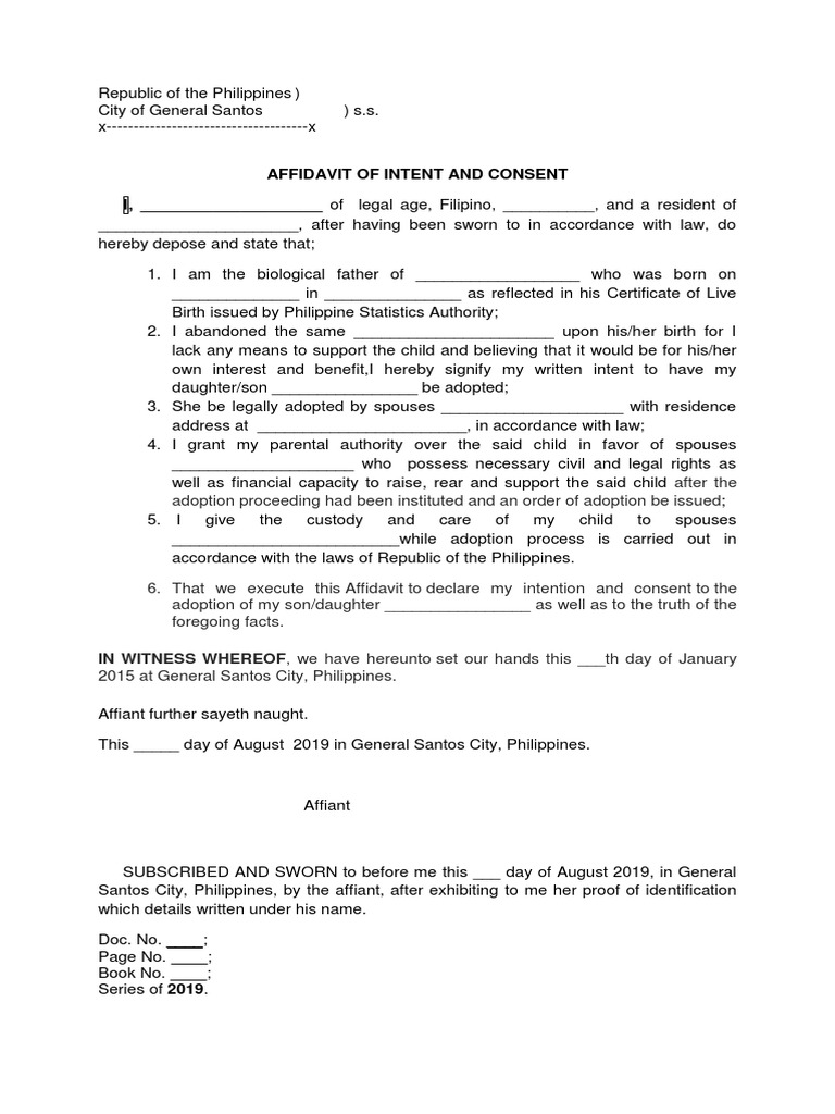 Affidavit of Intent and Consent-Adoption | PDF