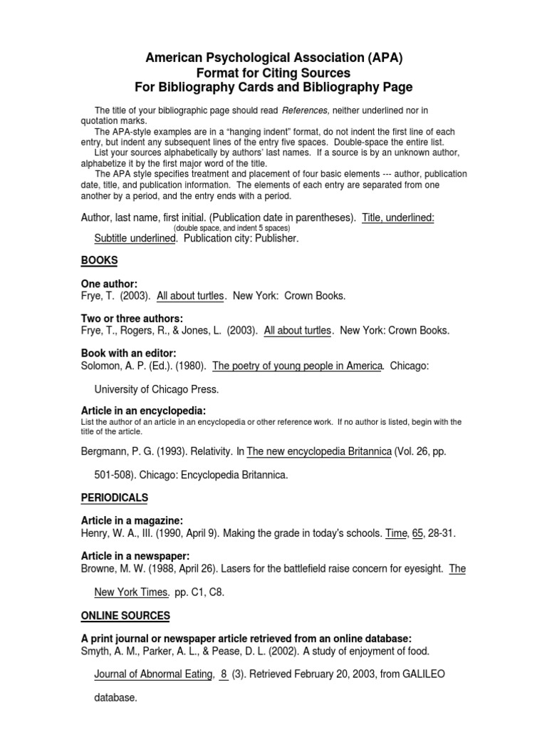 Apa Format Citing Sources | PDF | Encyclopedias | Apa Style