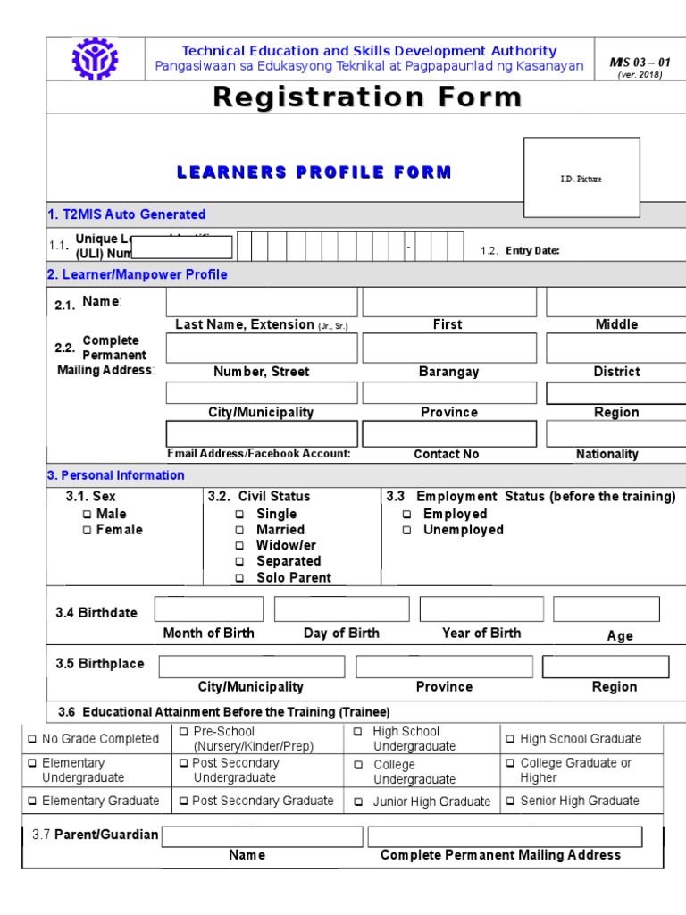 Registration Form MIS 03 01 For T2MIS Ver.5!3!02 18 | PDF | Students ...