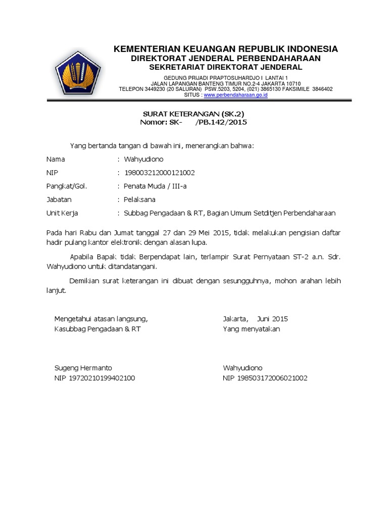 Surat Keterangan Lupa Absen | PDF