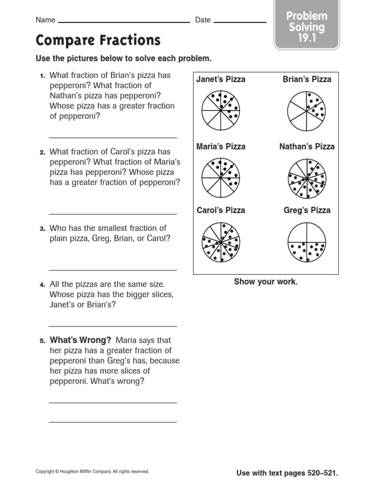 G3 Comparar Fracciones Problemas | PDF