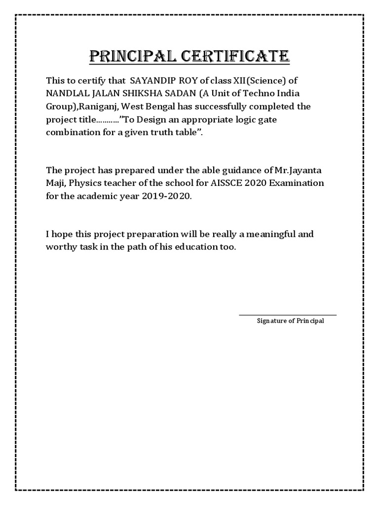 Principal Certificate | PDF