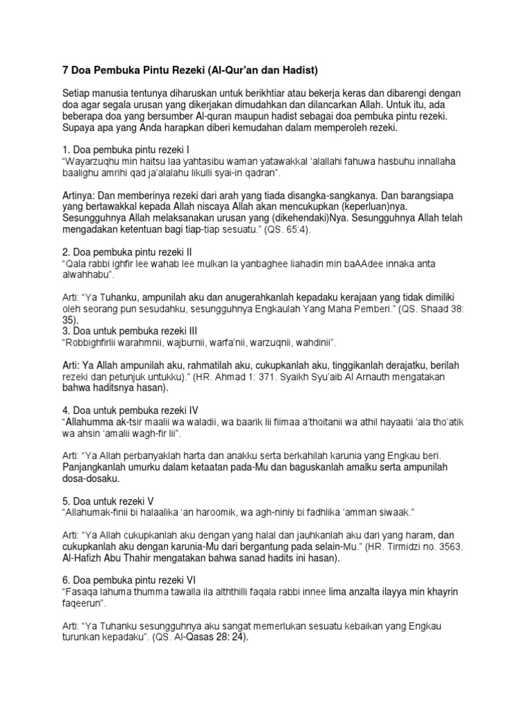 7 Doa Pembuka Pintu Rezeki | PDF