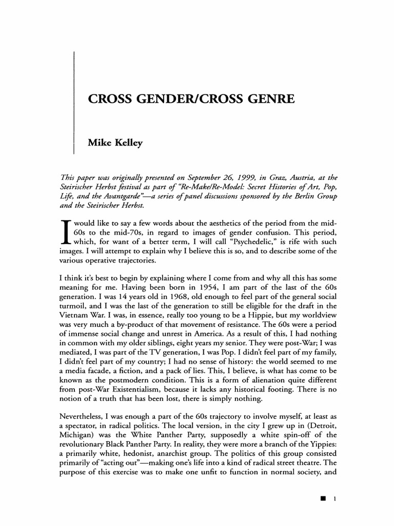 Mike Kelley, 1999, Cross Gender-Cross Genre | PDF