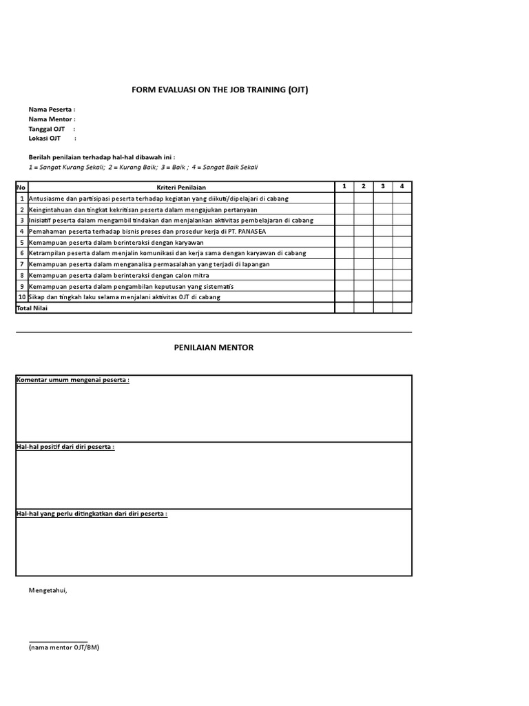 Form On Job Training | PDF