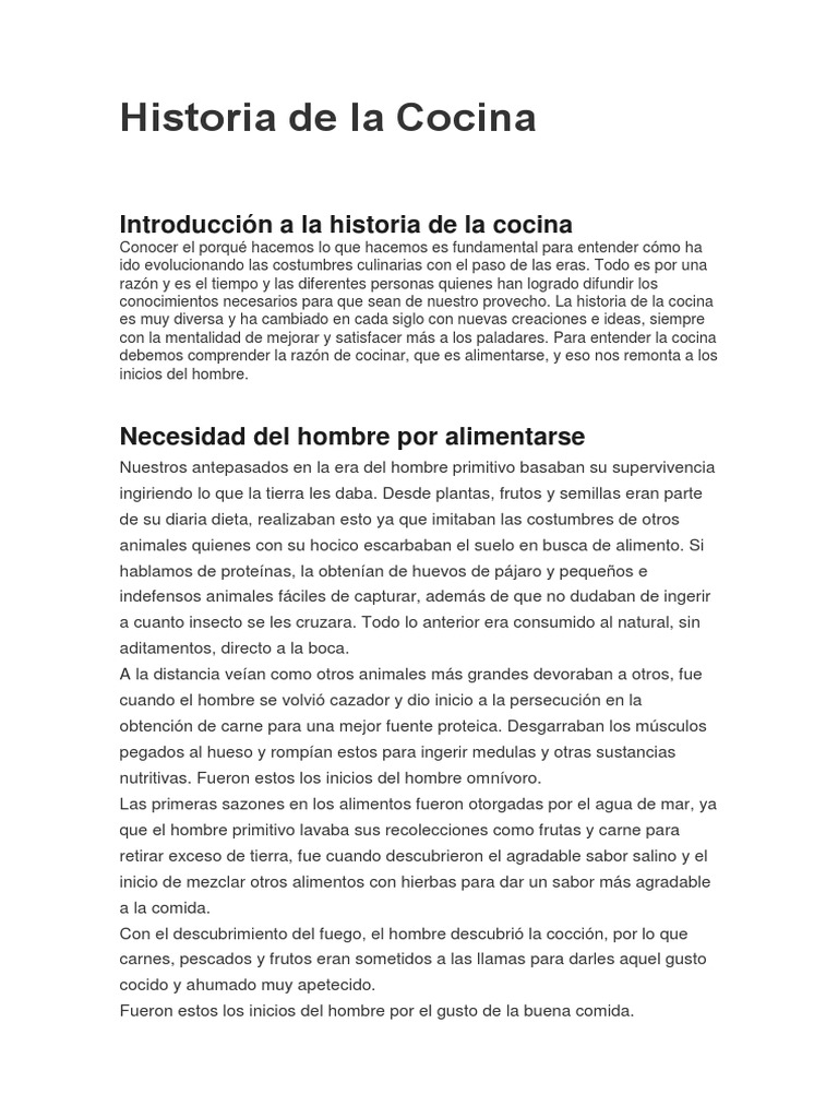 Historia De La Cocina Pdf Artes Culinarias Salsa