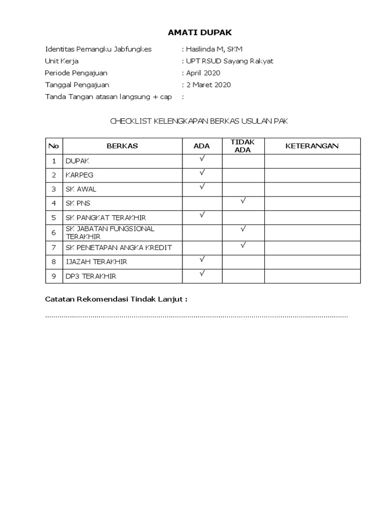 Format Verifikasi Dupak | PDF