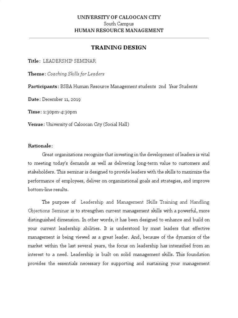 Training Design PDF | PDF | Leadership | Resource