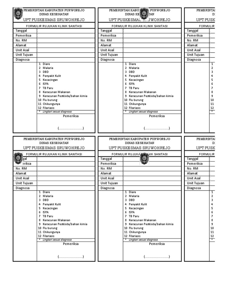 Blangko Rujukan Internal Klinik Sanitasi | PDF
