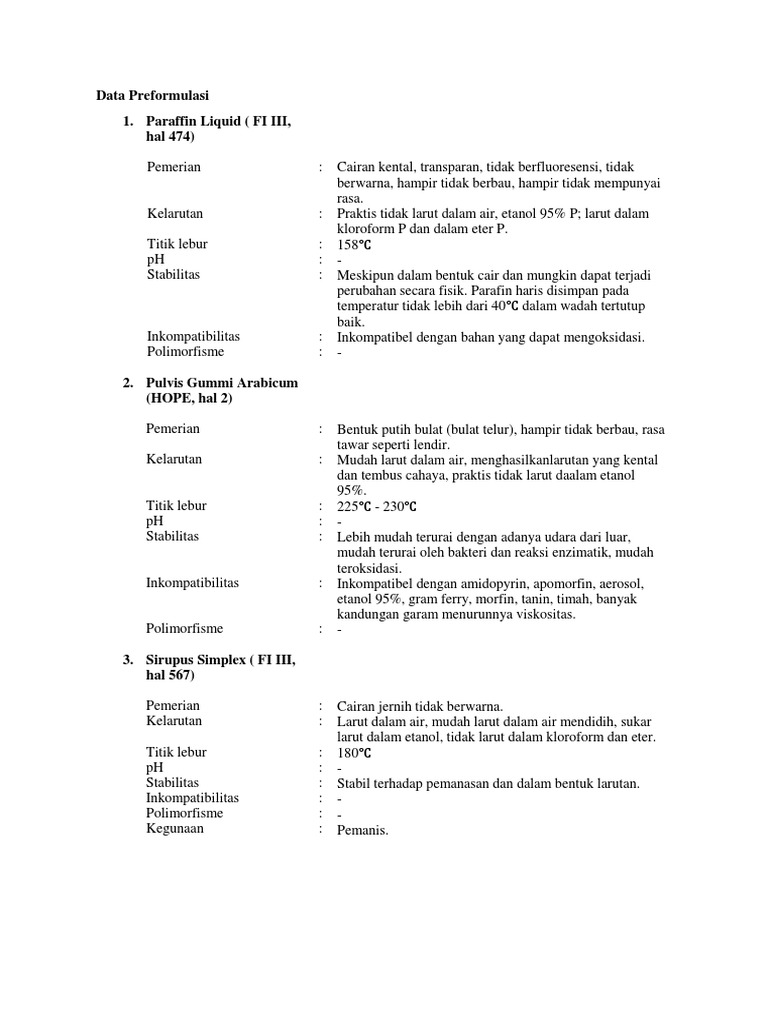 Data Preformulasi Emulsi | PDF