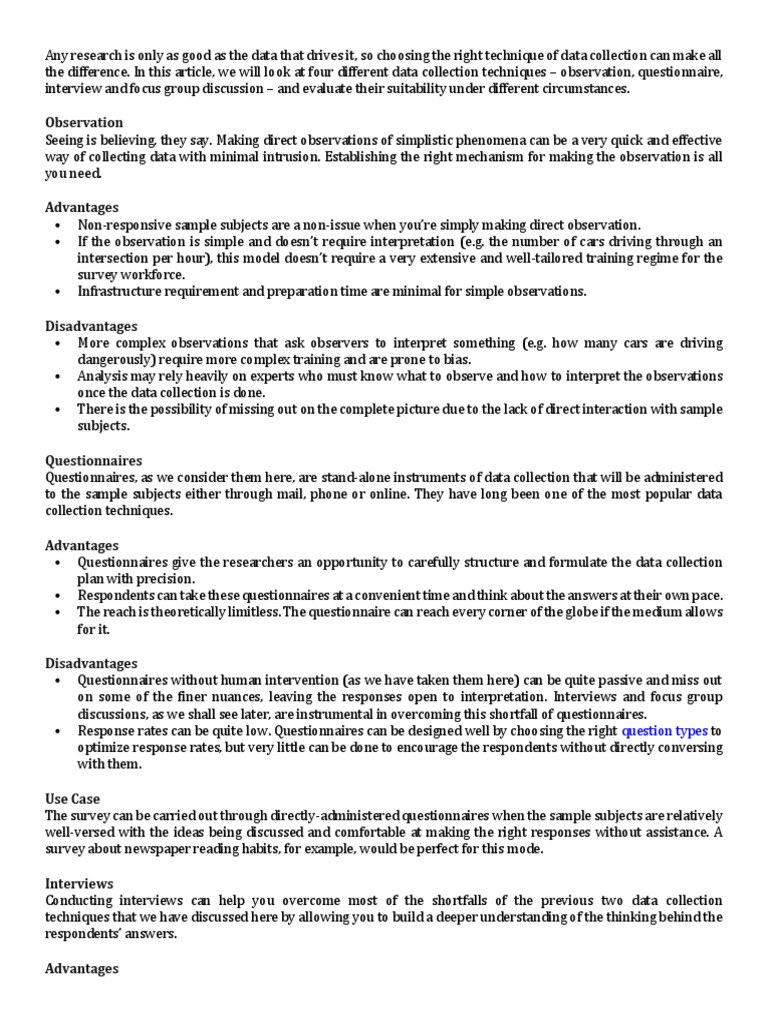 Method of Data Collection | PDF | Survey Methodology | Observation