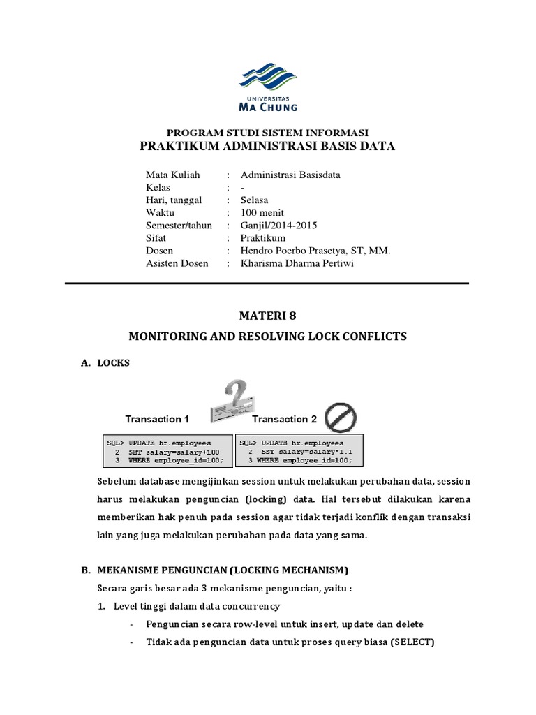 Modul 8 Monitoring and Resolving Lock Conflicts | PDF Modul 8 Monitoring and Resolving Lock Conflicts | PDF